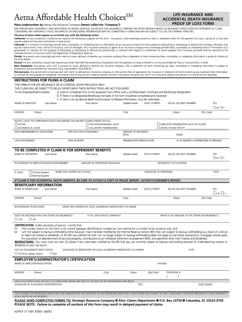 Fillable Online Accidental Death Proof of Loss Formdoc Fax Email Print ...