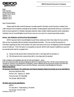 Fillable Online Claim Number Address Line 1 Address Line 2 - GEICO Fax ...