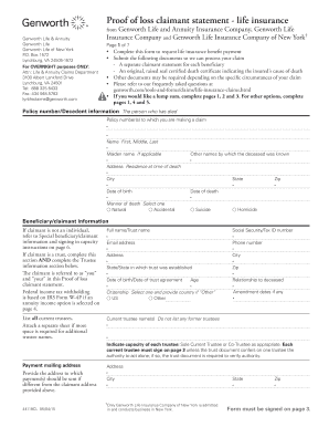 Fillable Online Proof of loss claimant statement - life insurance Fax ...