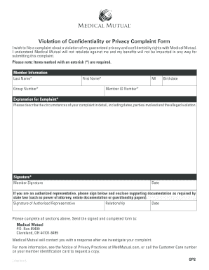 Fillable Online Violation of Confidentiality or Privacy Complaint Form ...