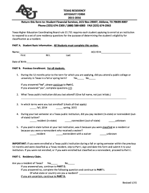 Fillable Online acu TEXAS RESIDENCY AFFIDAVIT FORM 2015 2016 to ...