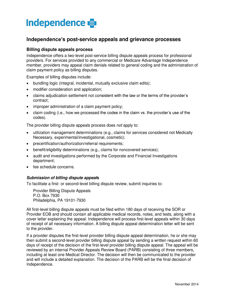 Fillable Online Independences post-service appeals and grievance ...