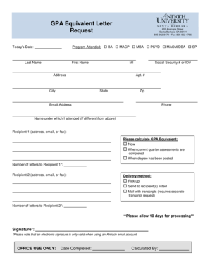 Fillable Online antiochsb GPA Equivalent Letter Request - Antioch ...
