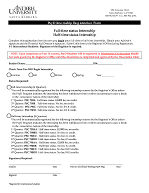 Fillable Online antiochsb PsyD Internship Registration Form Fax Email Print - pdfFiller