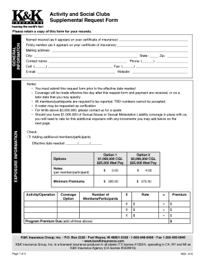 Fillable Online Activity and Social Clubs Supplemental Request Form Fax ...