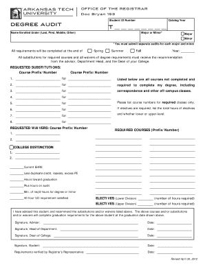 Fillable Online atu Student ID Number Catalog Year DEGREE AUDIT T Fax ...