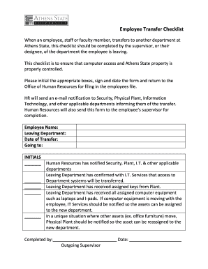 Fillable Online athens Employee Transfer Checklist - Athens State ...
