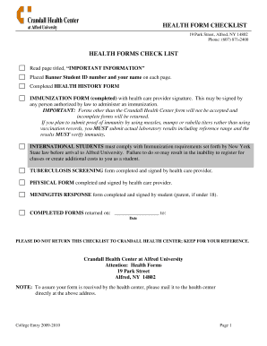 Fillable Online alfred HEALTH FORM CHECKLIST HEALTH FORMS CHECK LIST ...