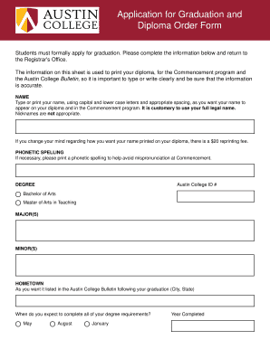 Fillable Online austincollege Application for Graduation and Diploma ...
