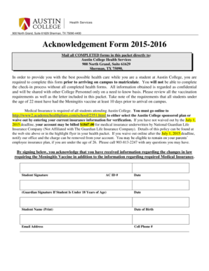 Fillable Online austincollege 900 North Grand Suite 61629 Sherman TX ...