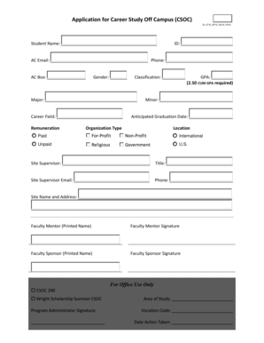 Fillable Online austincollege Application for Career Study Off Campus ...