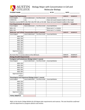 Fillable Online austincollege Biology Major with Concentration in Cell ...