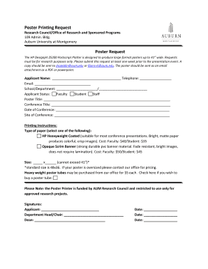 Fillable Online aum Poster Printing Request - Auburn University at ...