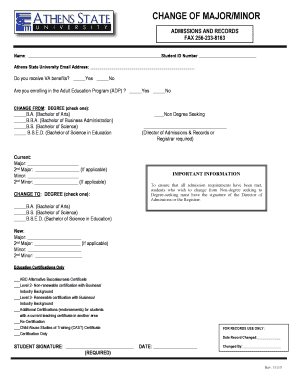 Fillable Online athens CHANGE OF MAJOR - Athens State University Fax ...