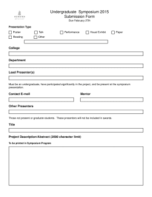 Fillable Online aum Undergraduate Symposium 2015 Submission Form Fax ...