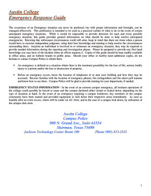 Fillable Online austincollege Emergency Response Guide editable ...