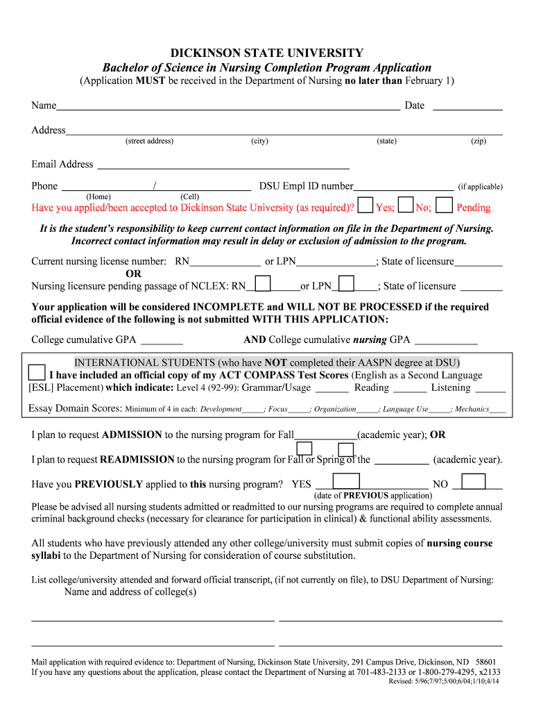 Fillable Online dickinsonstate DICKINSON STATE UNIVERSITY Bachelor of ...