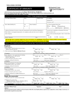 Fillable Online dom CERTIFICATE OF IMMUNITY Fax Email Print - pdfFiller