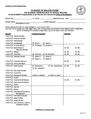 Fillable Online dickinson CHANGE OF MAJOR FORM OR CHANGE FROM DOUBLE TO ...