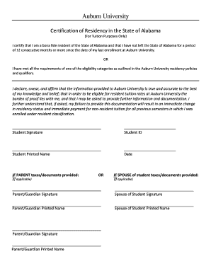 Fillable Online auburn Certification of Residency in the State of ...
