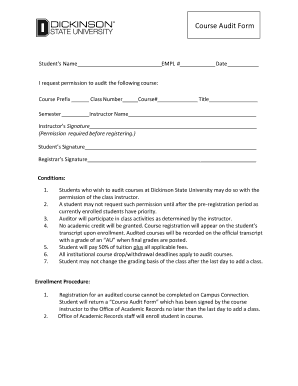 Fillable Online dickinsonstate Course Audit Form - dickinsonstateedu ...