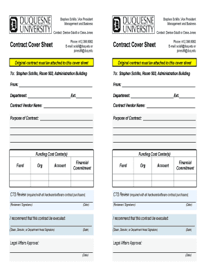 Fillable Online duq Contract Cover Sheet - Duquesne University Fax ...