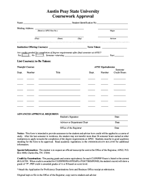 Fillable Online apsu Austin Peay State University Coursework Approval Fax Email Print - pdfFiller