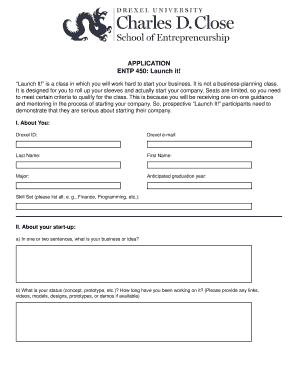 Fillable Online drexel APPLICATION ENTP 450 Launch it - Drexel ...