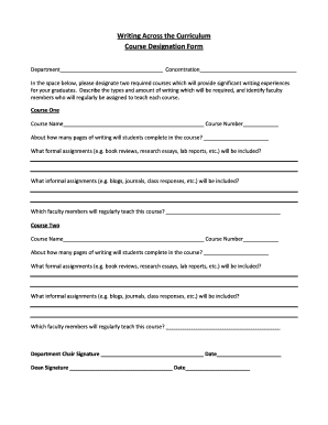 Fillable Online ecok Writing Across the Curriculum Course Designation ...