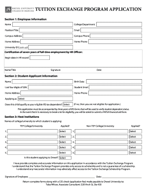 Fillable Online drexel TUITION EXCHANGE PROGRAM APPLICATION Fax Email ...