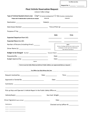 Fillable Online lvc Fleet Vehicle Reservation Request - Lebanon Valley ...