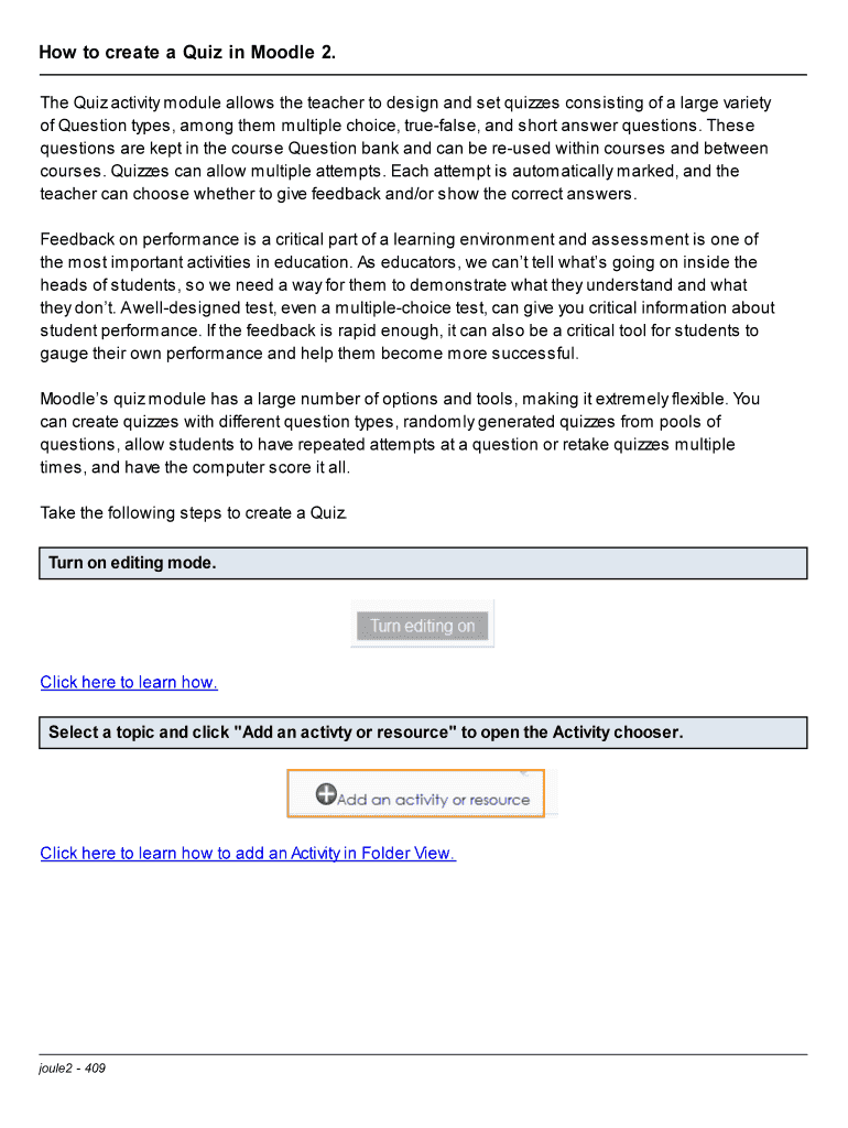 Fillable Online How to create a Quiz in Moodle 2 Fax Email Print ...