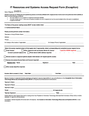 Fillable Online longwood IT Resources and Systems Access Request Form Exception Fax Email Print ...