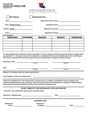 Fillable Online latech Key Request Student Form1 3-1xlsx Fax Email ...