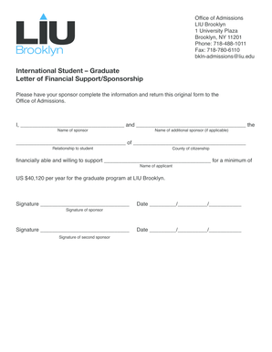 Fillable Online liu International Student Graduate Letter of Financial ...