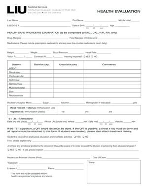 Fillable Online liu Medical Services HEALTH EVALUATION - LIU Home - liu ...