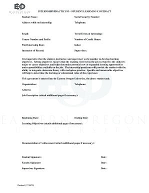 Fillable Online eou INTERSHIPPRACTICUM STUDENT LEARNING CONTRACT Fax Email Print - pdfFiller