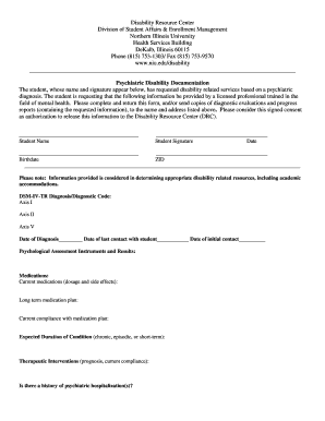 Fillable Online niu Psychiatric Disability Documentation - niu Fax ...