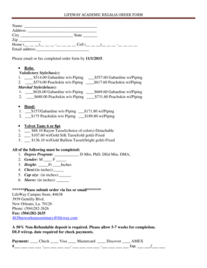 Fillable Online LIFEWAY ACADEMIC REGALIA ORDER FORM - NOBTS Fax Email ...