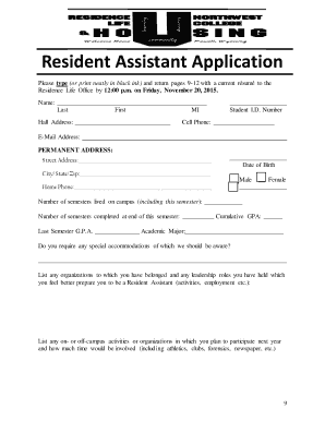 Fillable Online Mid-Year Resident Assistant Application Packet Fax ...