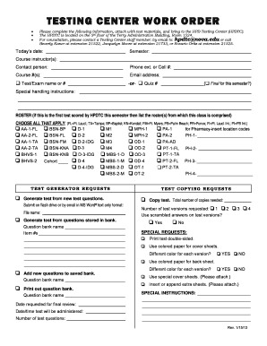 Fillable Online nova TESTING CENTER WORK-ORDER - Nova Southeastern ...