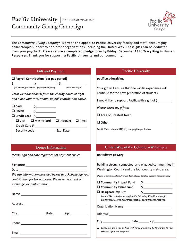 Fillable Online pacificu Community Giving Form - Pacific University Fax Email Print - pdfFiller