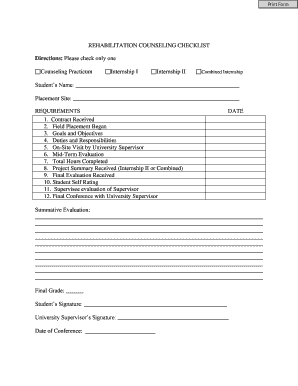 Fillable Online ncat REHABILITATION COUNSELING CHECKLIST - ncatedu Fax Email Print - pdfFiller