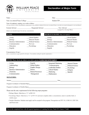 Fillable Online peace Declaration of Major Form - William Peace ...