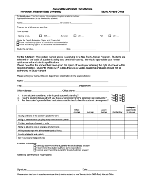Fillable Online nwmissouri ACADEMIC ADVISOR REFERENCE Northwest Missouri State Fax Email Print ...