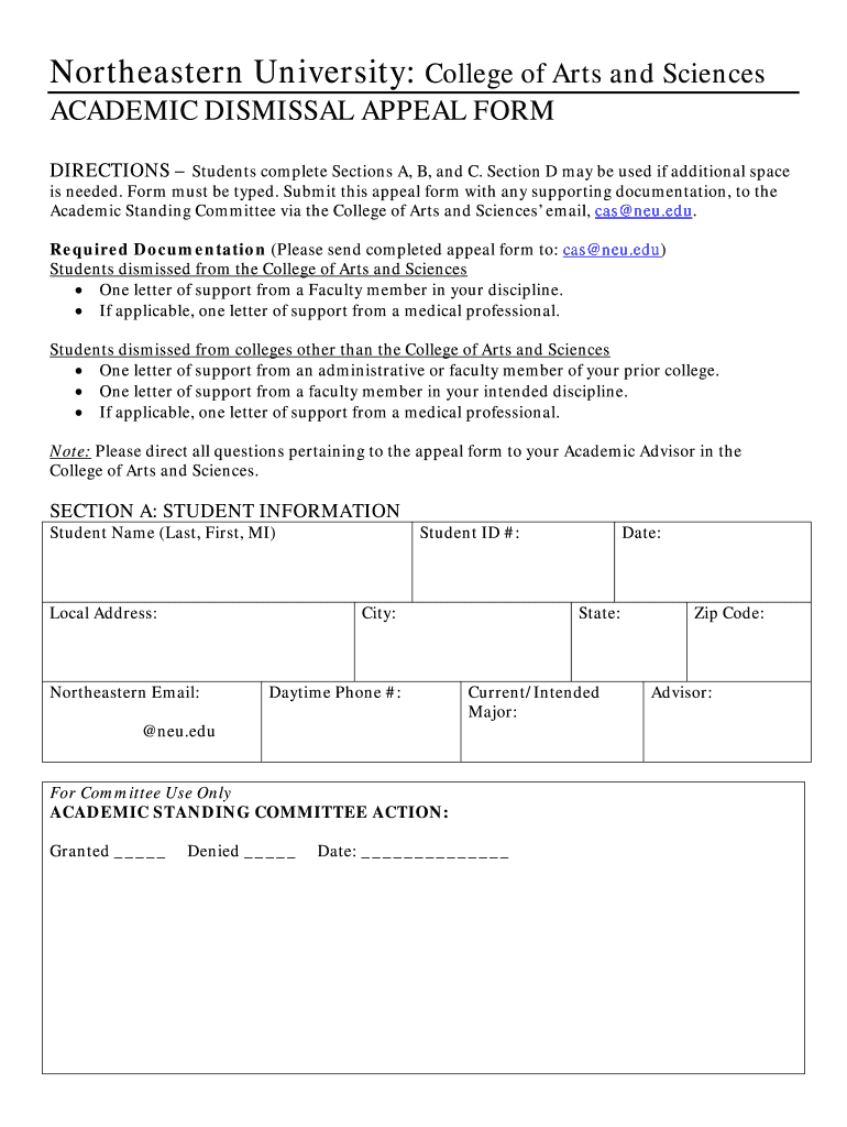 Fillable Online northeastern DIRECTIONS Students complete Sections A, B, and C Fax Email Print ...