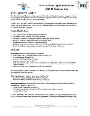 Fillable Online Dual Enrollment Application Packet 2015 16 Academic ...