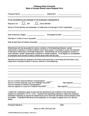 Fillable Online pittstate State of Kansas Shared Leave Request Form Fax ...