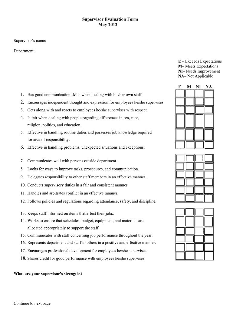 Fillable Online presby Supervisor Evaluation Form May 2012 ...