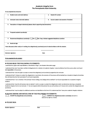 Fillable Online psbehrend psu Academic Integrity Form and Information ...